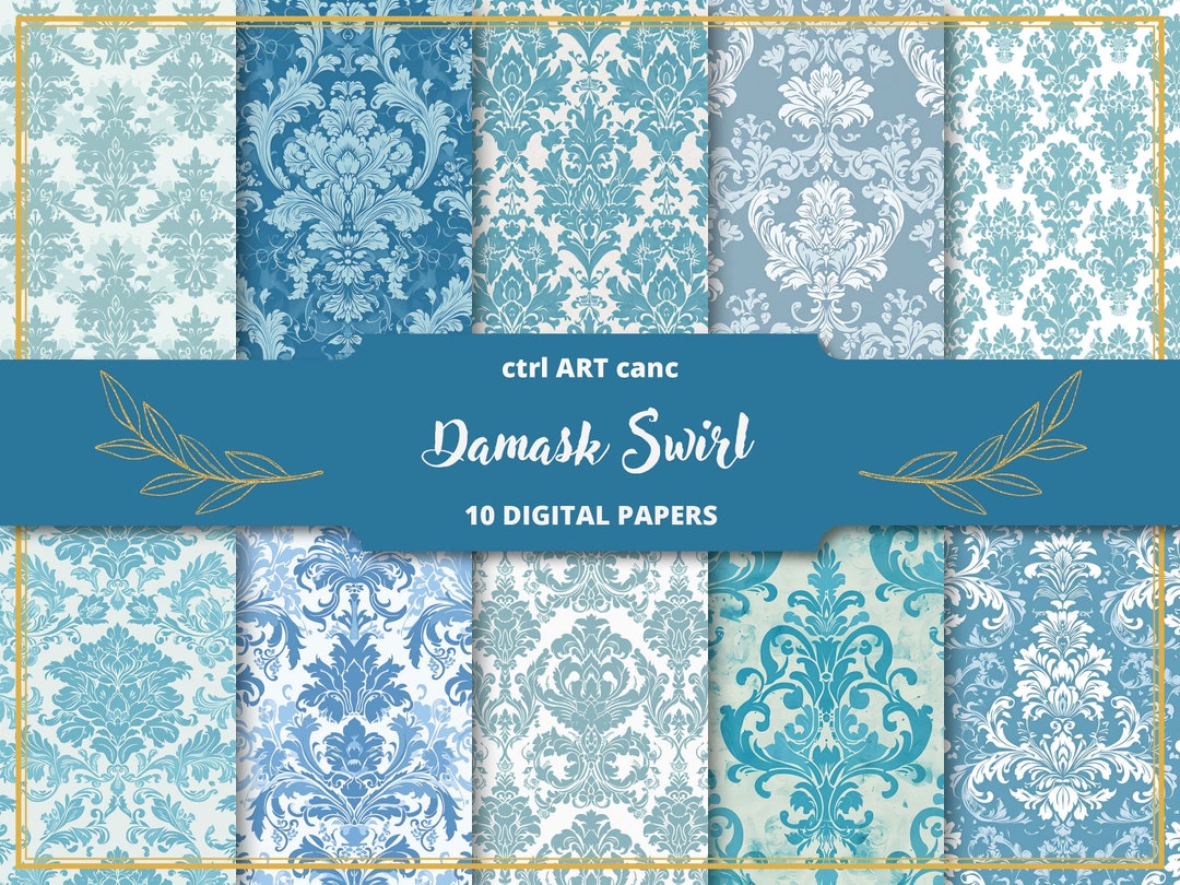 Blue Damask Digital Paper Damask Printable Paper Damask Pattern Damask ...