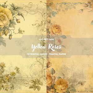 10 Yellow Roses Digital Paper, Old Paper, Yellow Roses, Roses Digital ...