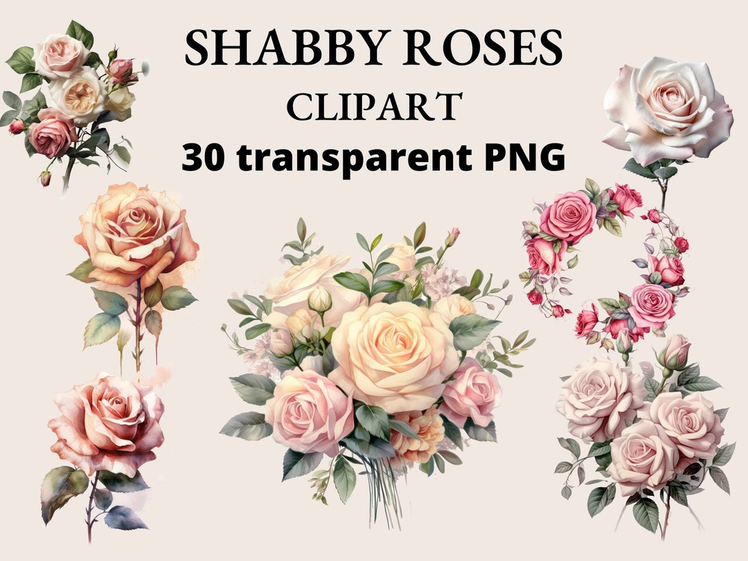 30 Shabby Roses Clipart, Rose Clipart, Shabby Chic, Roses Clipart ...