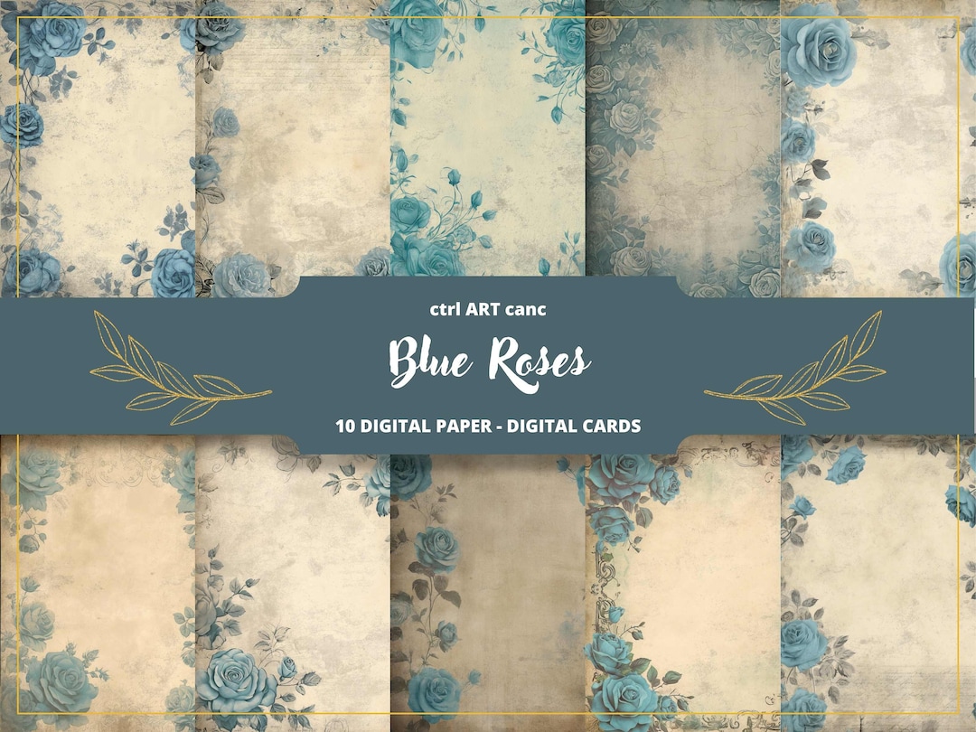 10 Blue Roses Digital Paper, Old Paper, Blue Roses, Roses Digital Paper ...