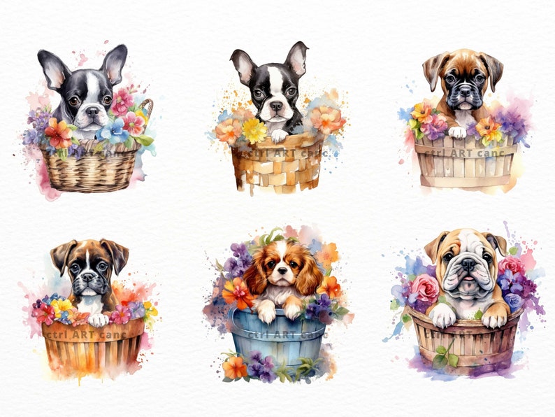 Basket Puppies Clip Art Puppy Watercolor Clipart PNG - Etsy