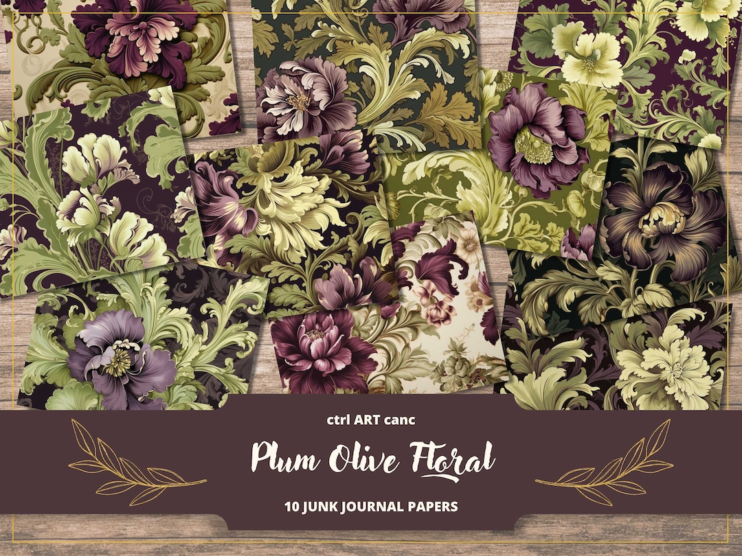 Green Floral Junk Journal Kit Printable Floral Paper Green Paper for ...