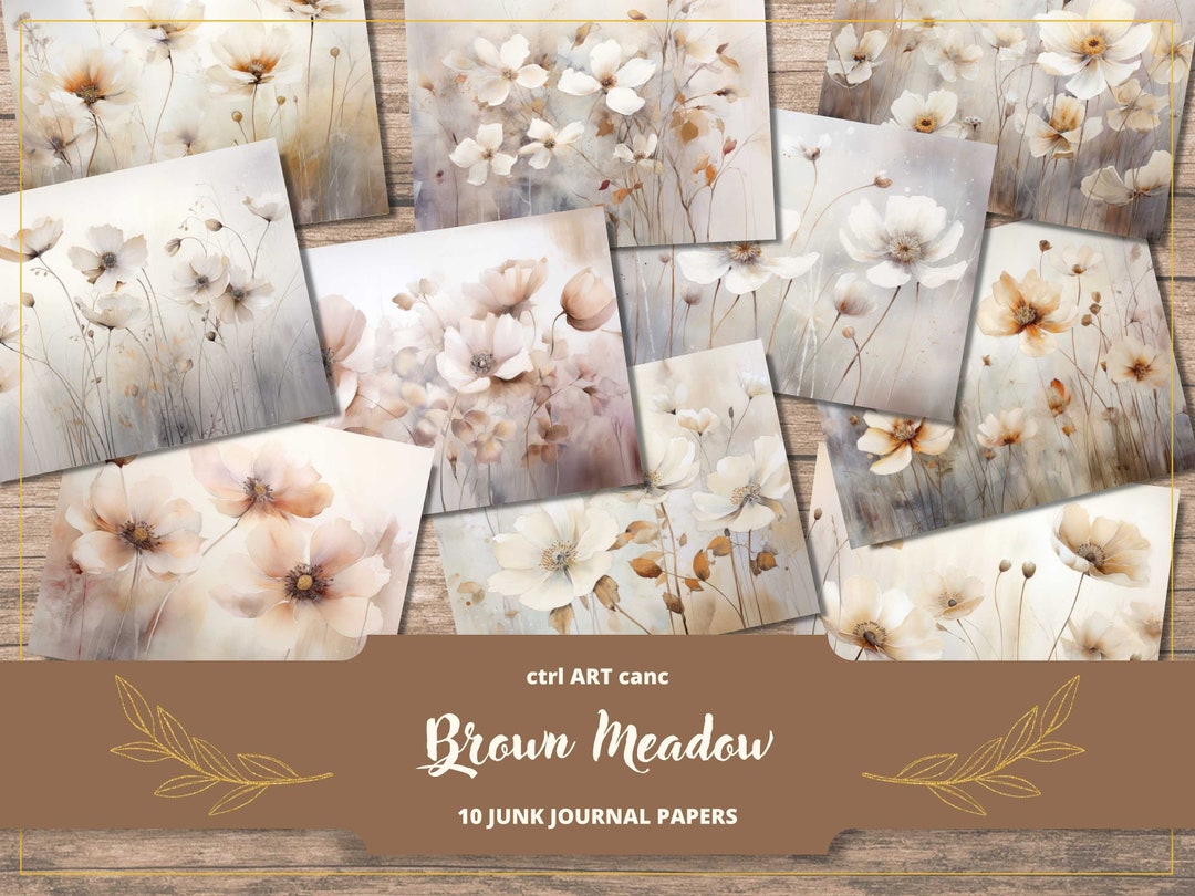 Brown Floral Junk Journal Kit: Printable Scrapbook Paper (digital ...