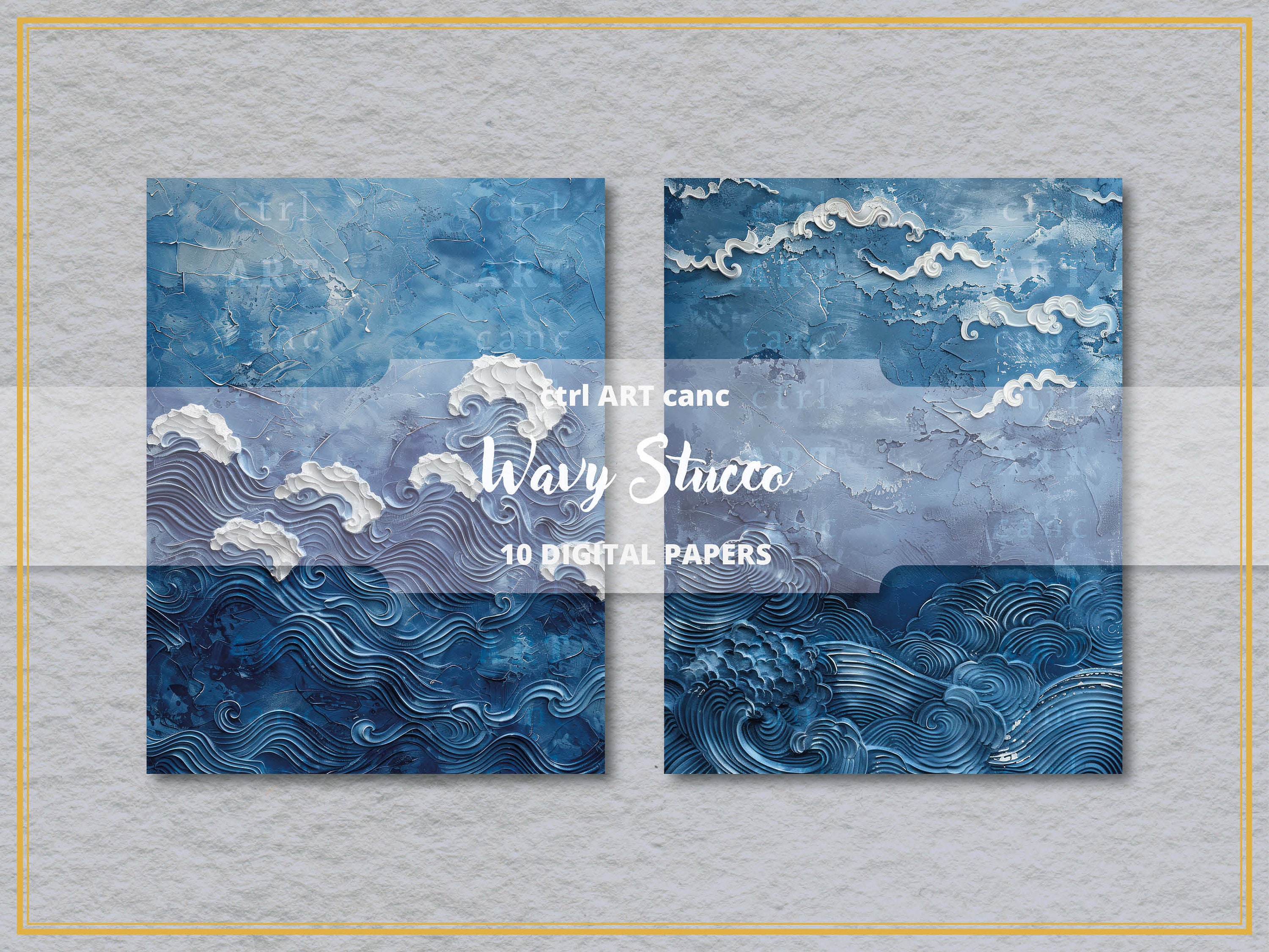 Hokusai Wavy Stucco Digital Paper: Blue Junk Journal Kit (digital ...