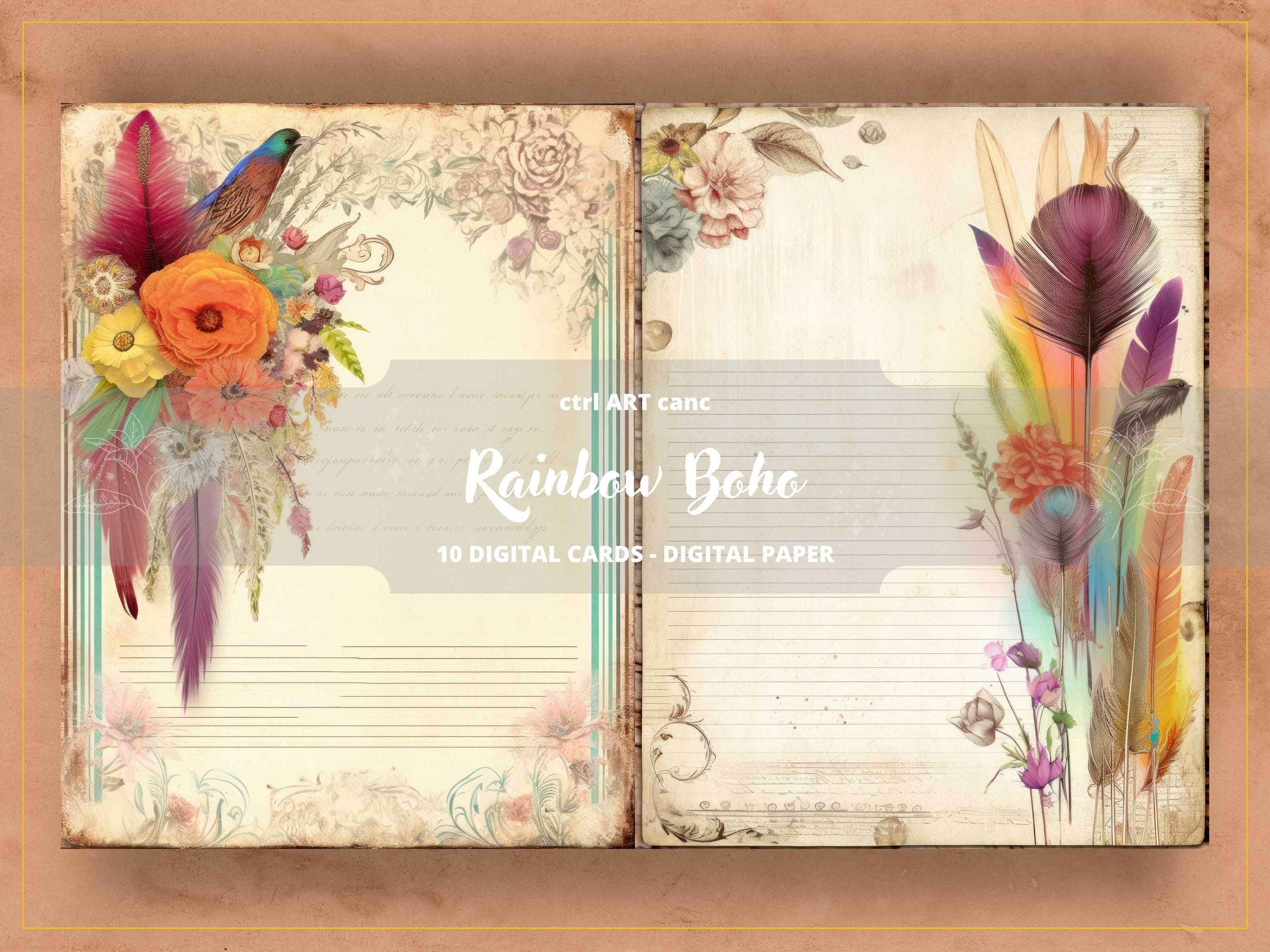 Rainbow Boho Printable Boho Digital Paper Feather Digital - Etsy