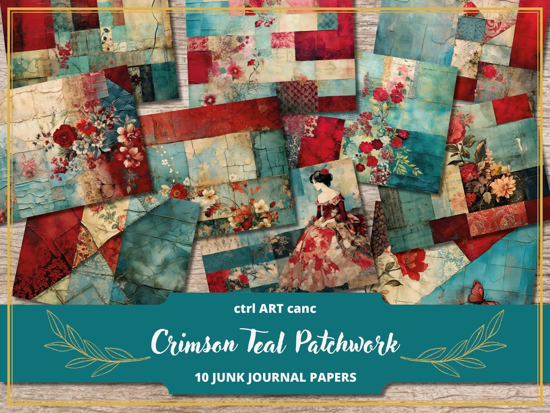 Red Patchwork Collage: Junk Journal Kit, Scrapbook Paper (digital Kit ...
