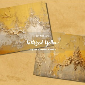 Tattered Yellow Digital Paper Yellow Journal Paper for Junk Journal ...