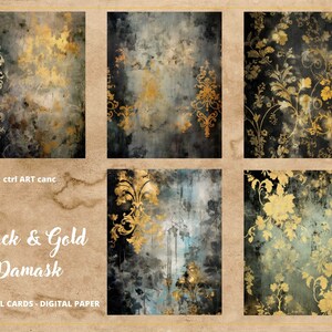 Tattered Black and Gold Damask Printable, Black & Gold Paper, Journal ...
