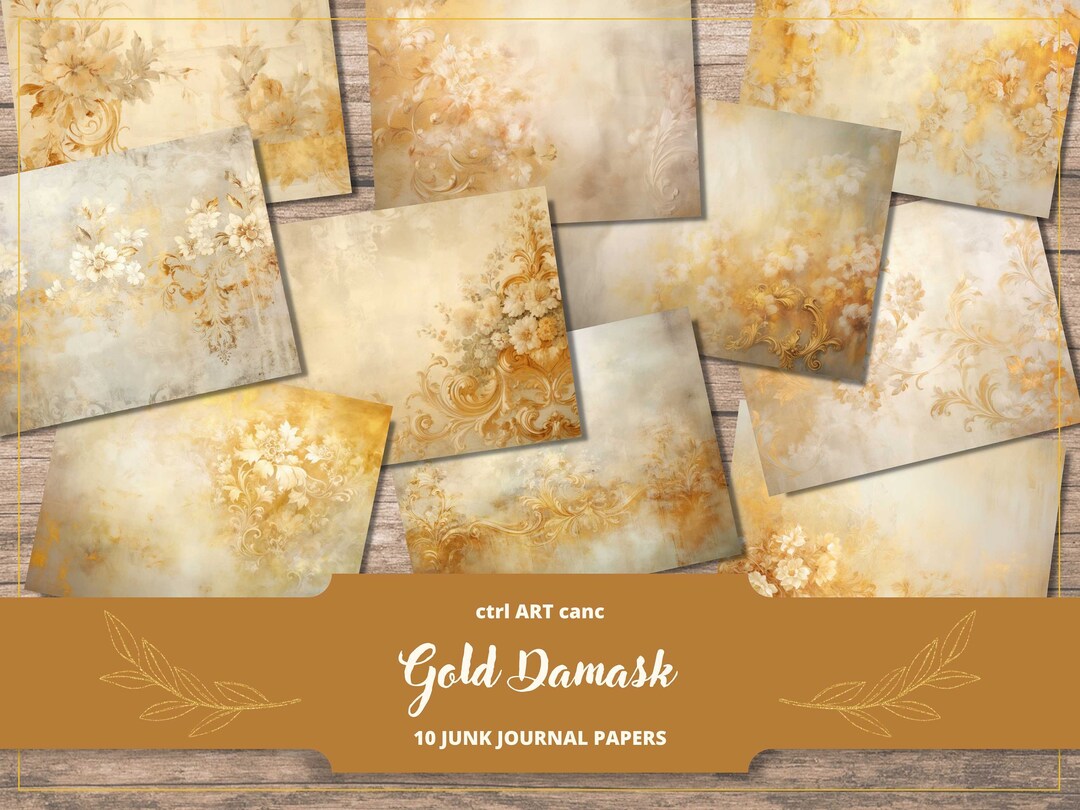 Gold Journal Paper Junk Journal Paper Gold Damask Printable Paper for ...