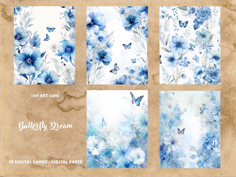 Blue Butterfly Floral Digital Paper: Scrapbook & Journal (digital ...