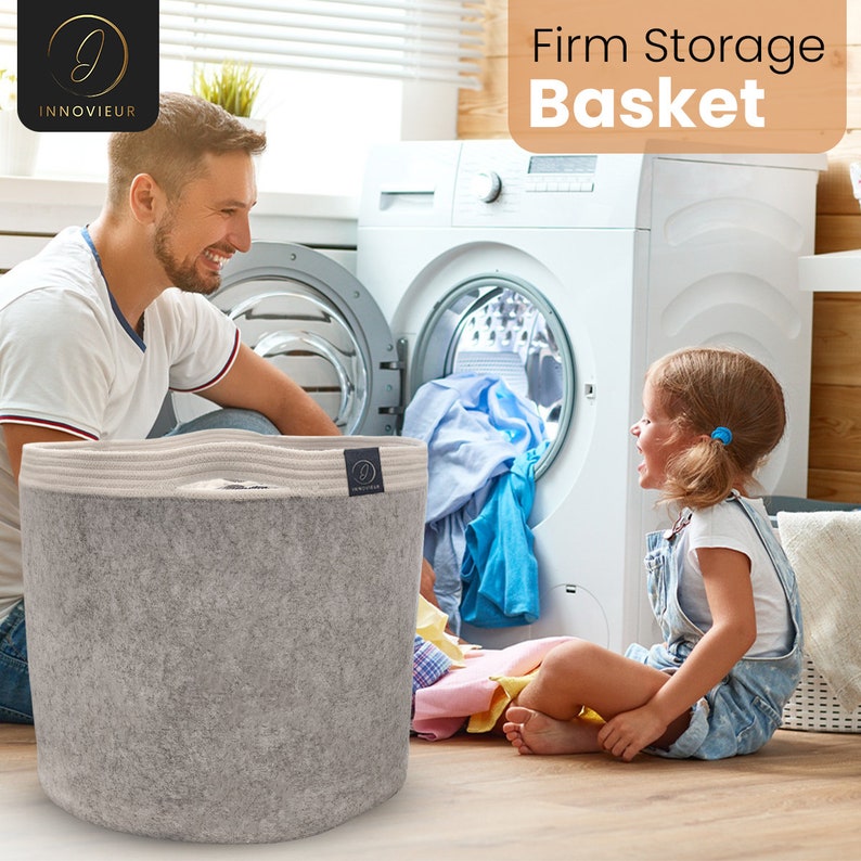 Large Gray Felt Storage Basket, Nursery Hamper 22x22x18 - Etsy