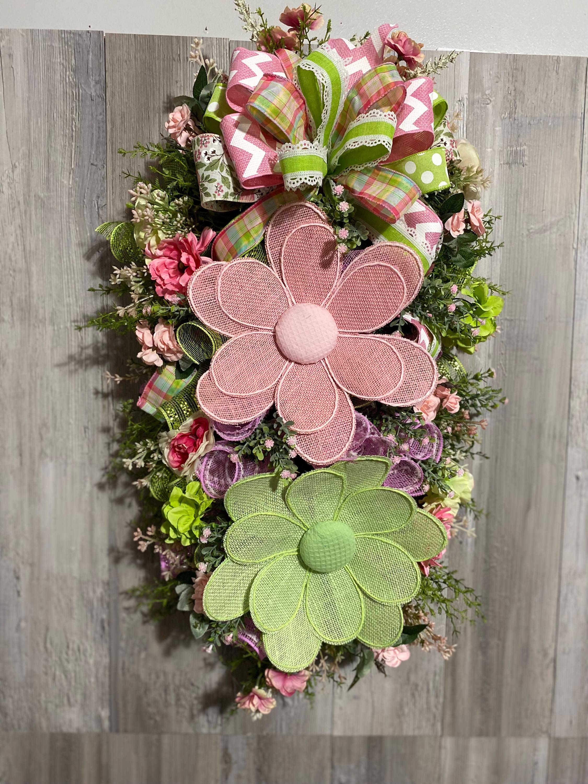 Spring Flower Wreath, Summer Flower Door Decor, Pink and Green Flower ...