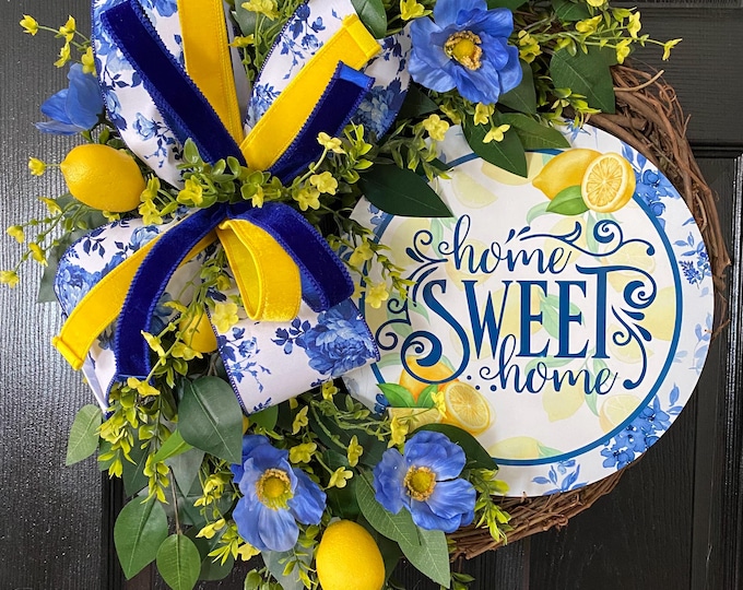 Lemon Wreath for Front Door, Summer Lemon Wreath, Lemon Wreath, Summer ...