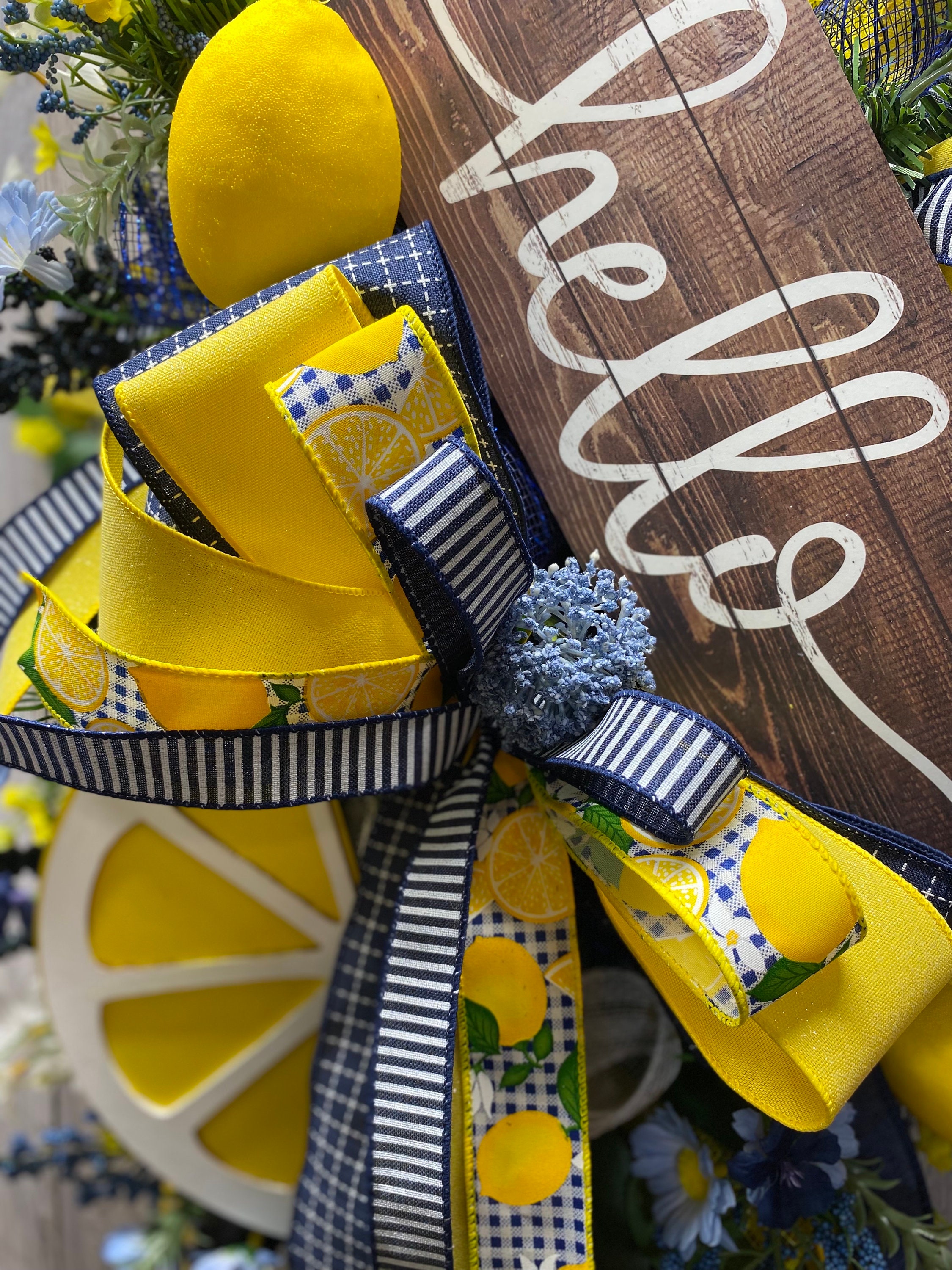 Spring Lemon Wreath, Summer Lemon Door Decor, Blue and Yellow Lemon ...