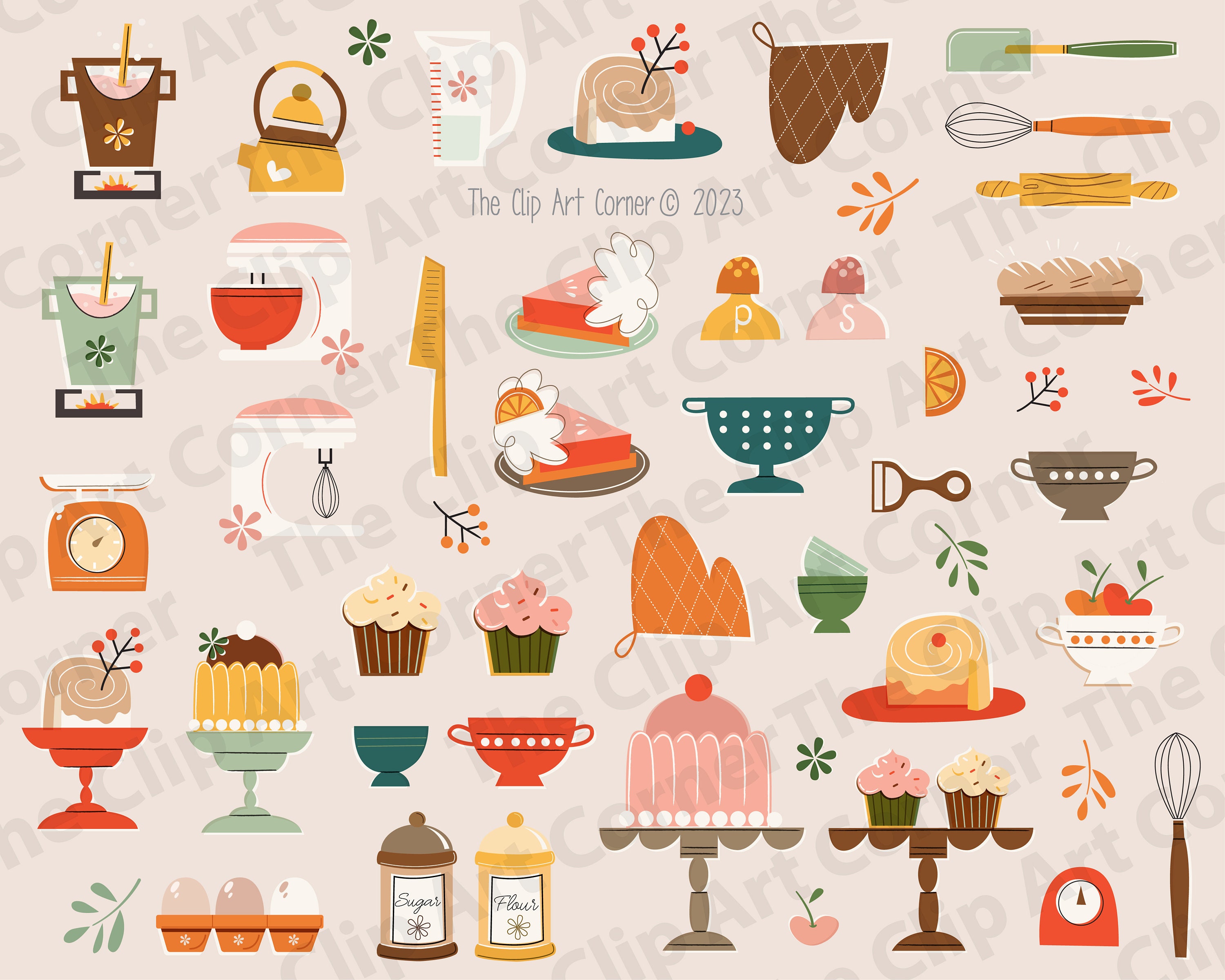 Retro Baking Clipart Utensils Kitchen Cooking Supplies Gift - Etsy
