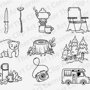Hiking Clipart Outline, Adventures Printables, Outdoor Digital Stamps ...