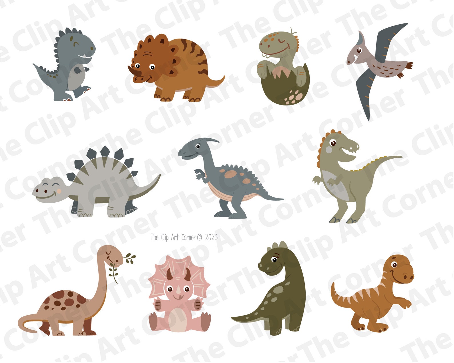 Cute Dinosaur Clip Art, Vector Art, Digital Graphics, Digital Clip Art ...