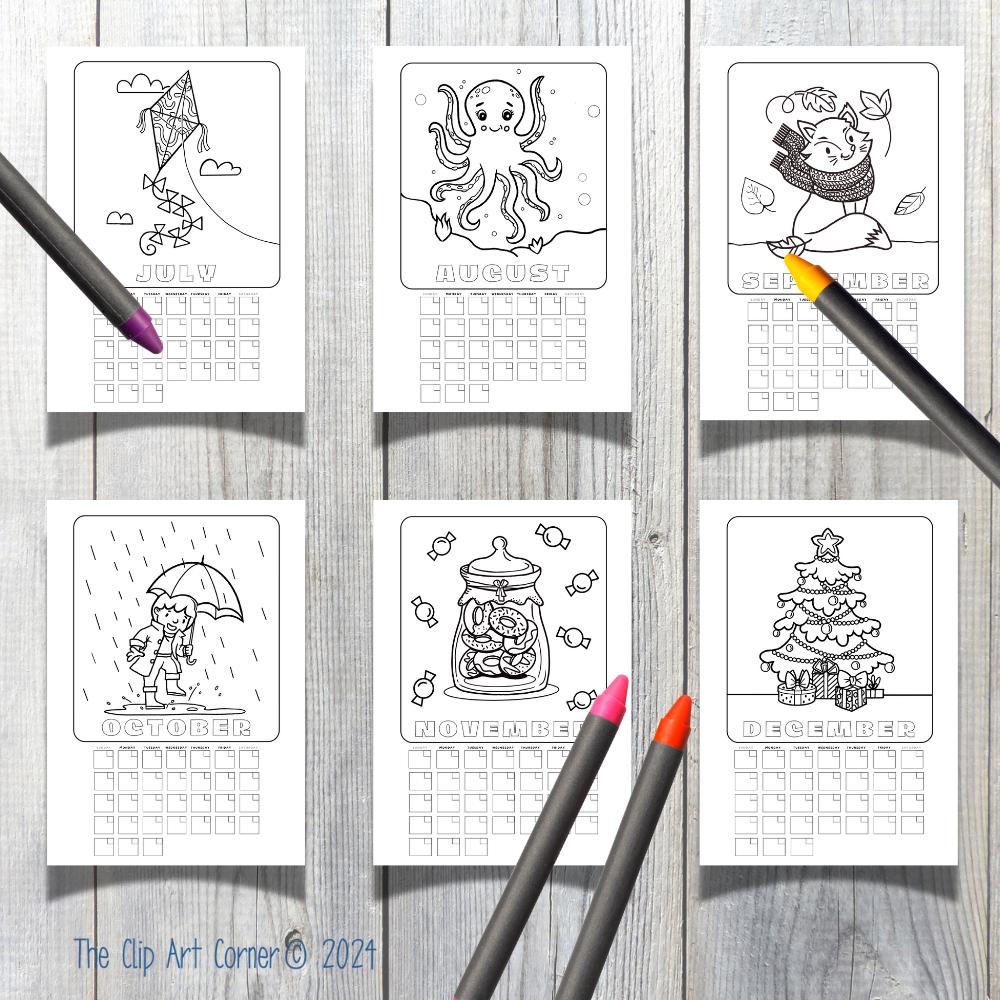 Kids Coloring Calendar Printable Monthly Pages Homeschool Undated Gift ...