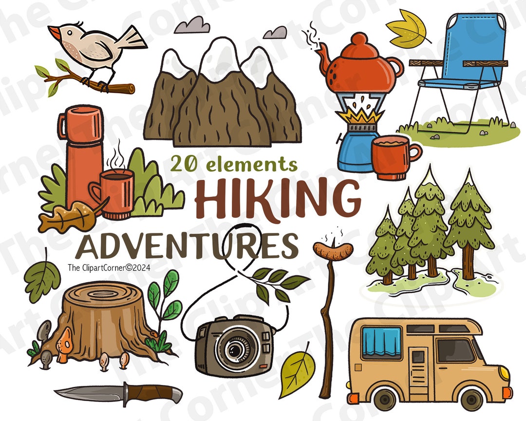 Hiking Clipart, Adventures Printables, Outdoor Digital, Cute Backyard ...