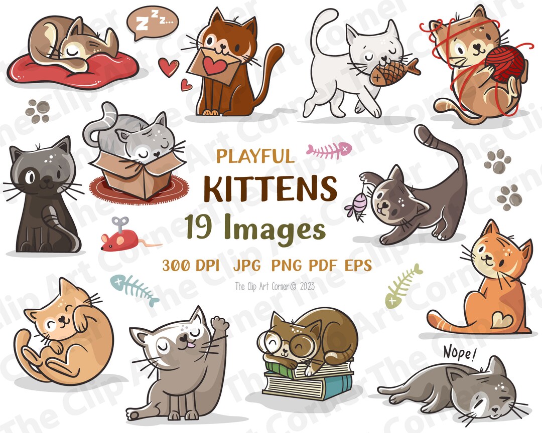Playful Kittens Vector, Cute Sleeping Graphics Cats Printables, Funny ...