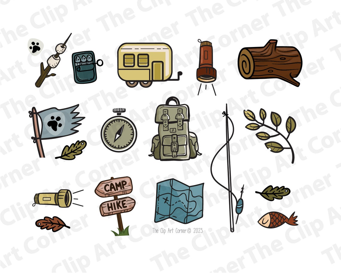 Hiking Clipart Set, Outdoor Scrapbooking, Adventure Graphics, Travel ...