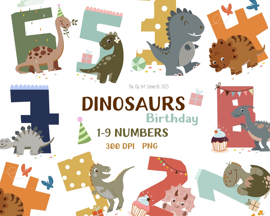 Dino Birthday Numbers, Dinosaur Clipart, Cute Birthday Numbers Kids ...