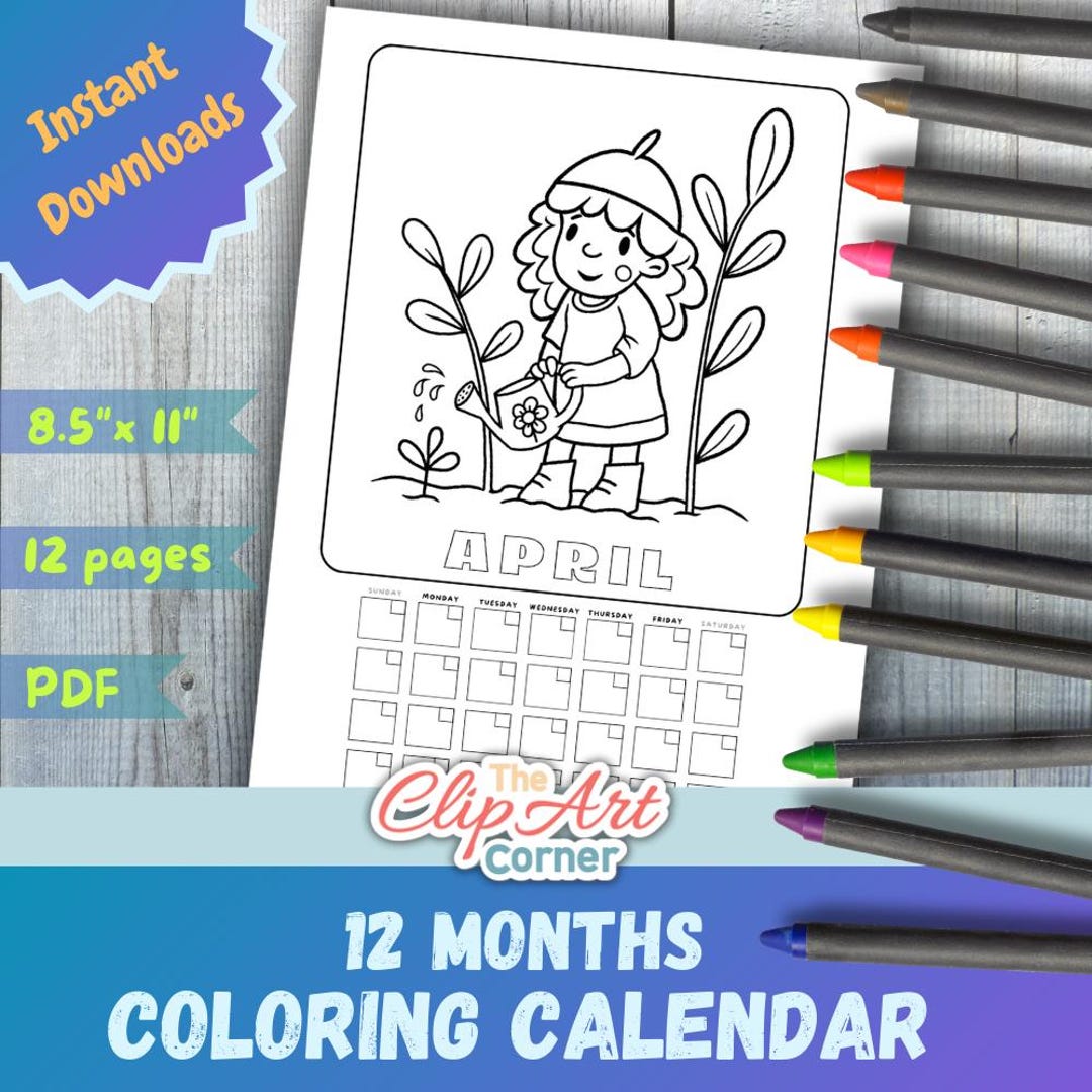 Kids Coloring Calendar Printable Monthly Pages Homeschool Undated Gift ...