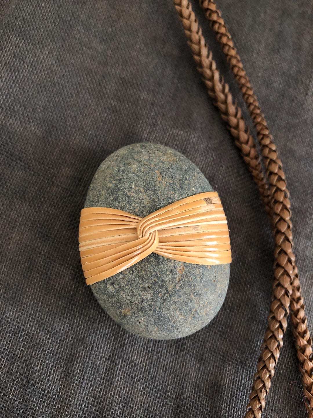 Handcrafted Zen Stone With Woven Rattan – Minimalist Natural Decor ...