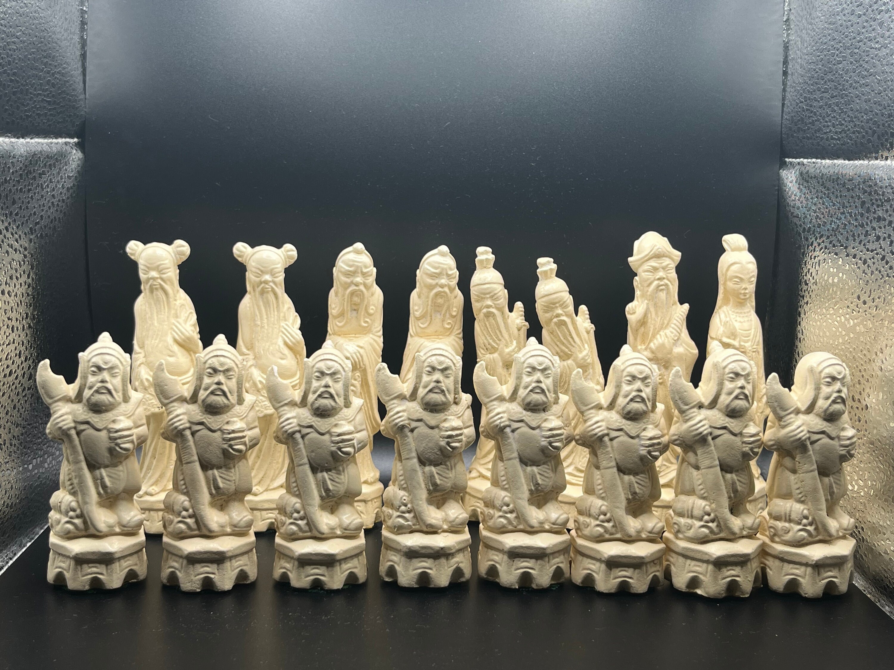 Carved Chinese Warrior Chess Pieces Full Set Vintage Wooden Antique ...