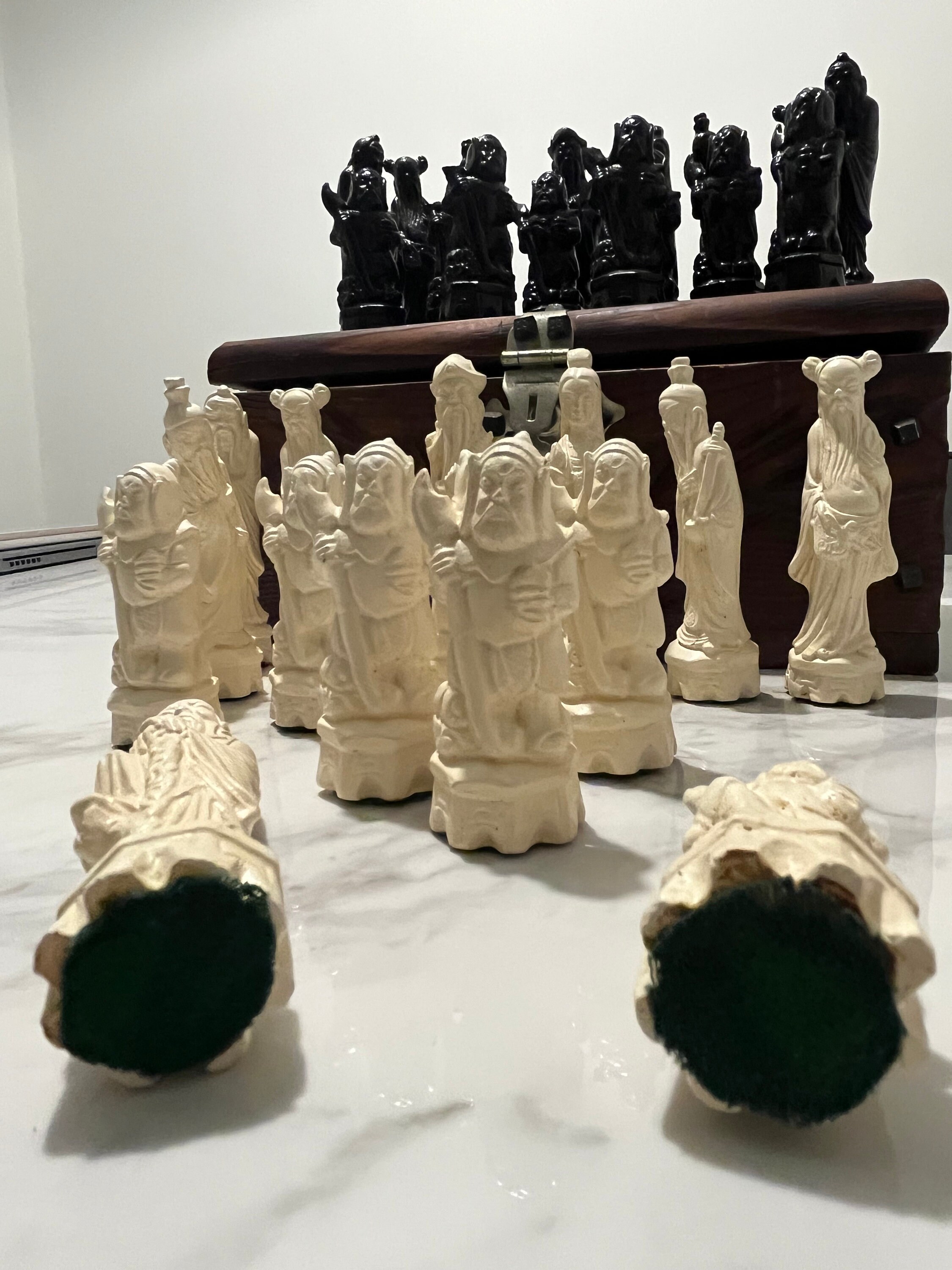 Carved Chinese Warrior Chess Pieces Full Set Vintage Wooden Antique ...