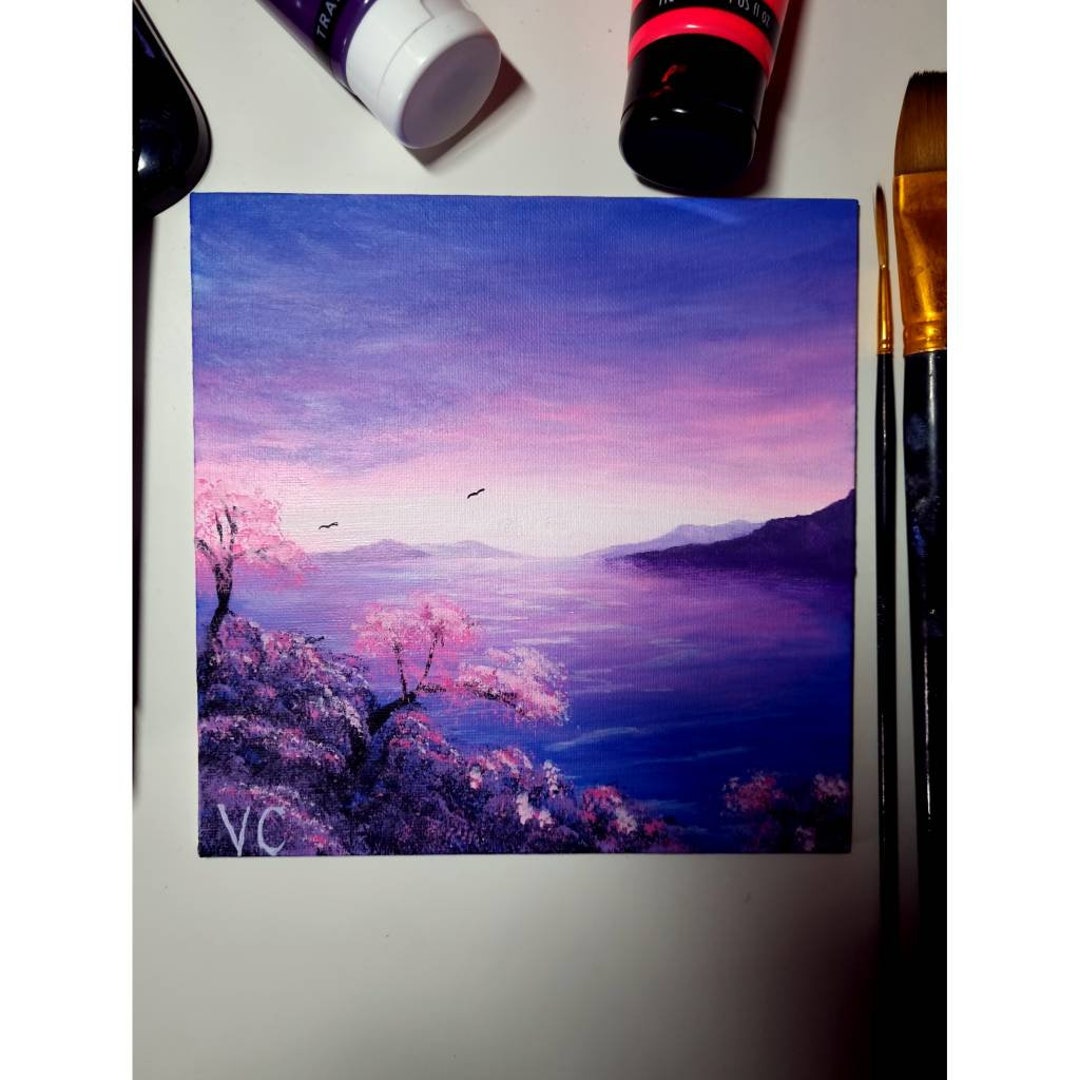 Original Painting - Pretty in Pink Sunset Over the Sea - Etsy