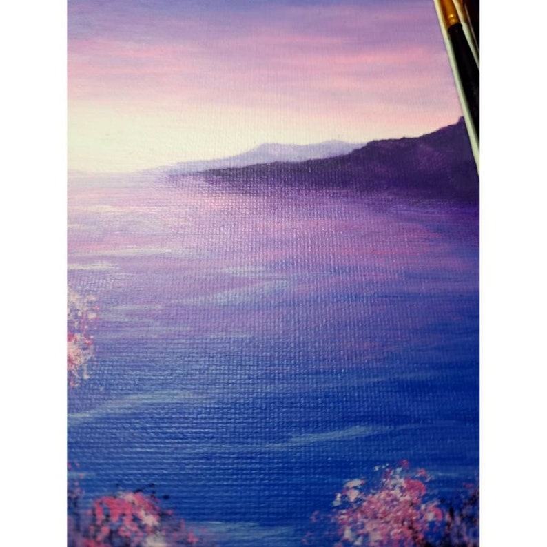 Original Painting Pretty in Pink Sunset Over the Sea - Etsy