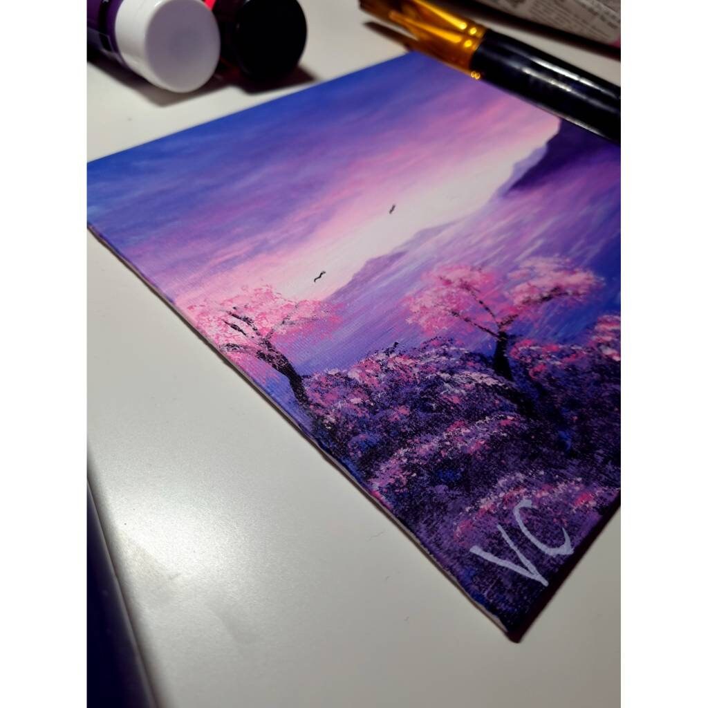 Original Painting Pretty in Pink Sunset Over the Sea - Etsy