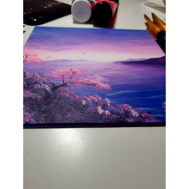 Original Painting Pretty in Pink Sunset Over the Sea - Etsy