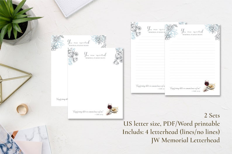 JW Memorial Letterhead | Watercolor Wine & Bread (pdf/word Printable ...