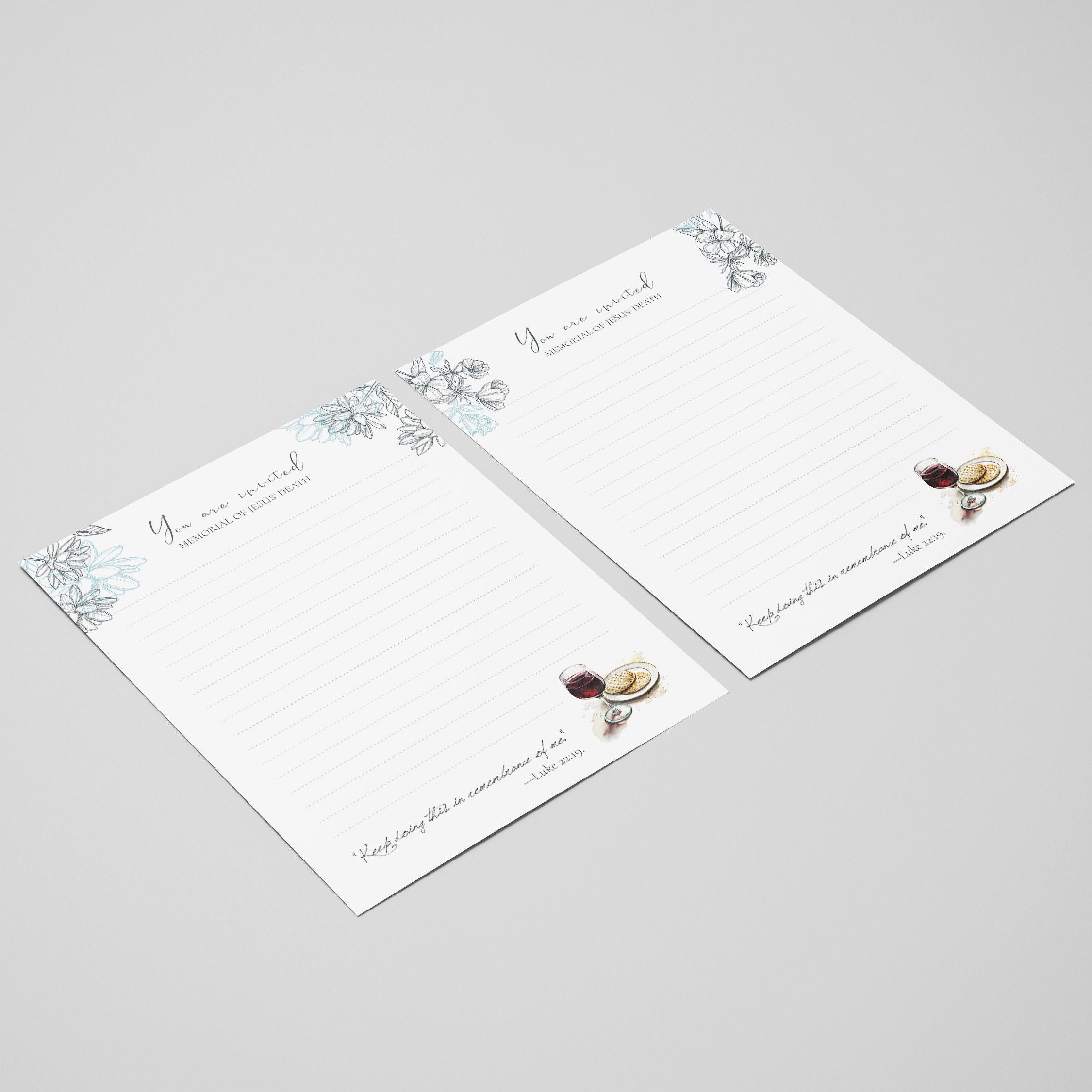 JW Memorial Letterhead | Watercolor Wine & Bread (pdf/word Printable ...