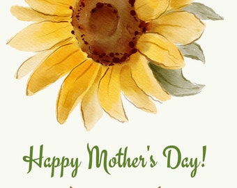 Sunflower Mother's Day Card Version 2 Floral Watercolor - Etsy