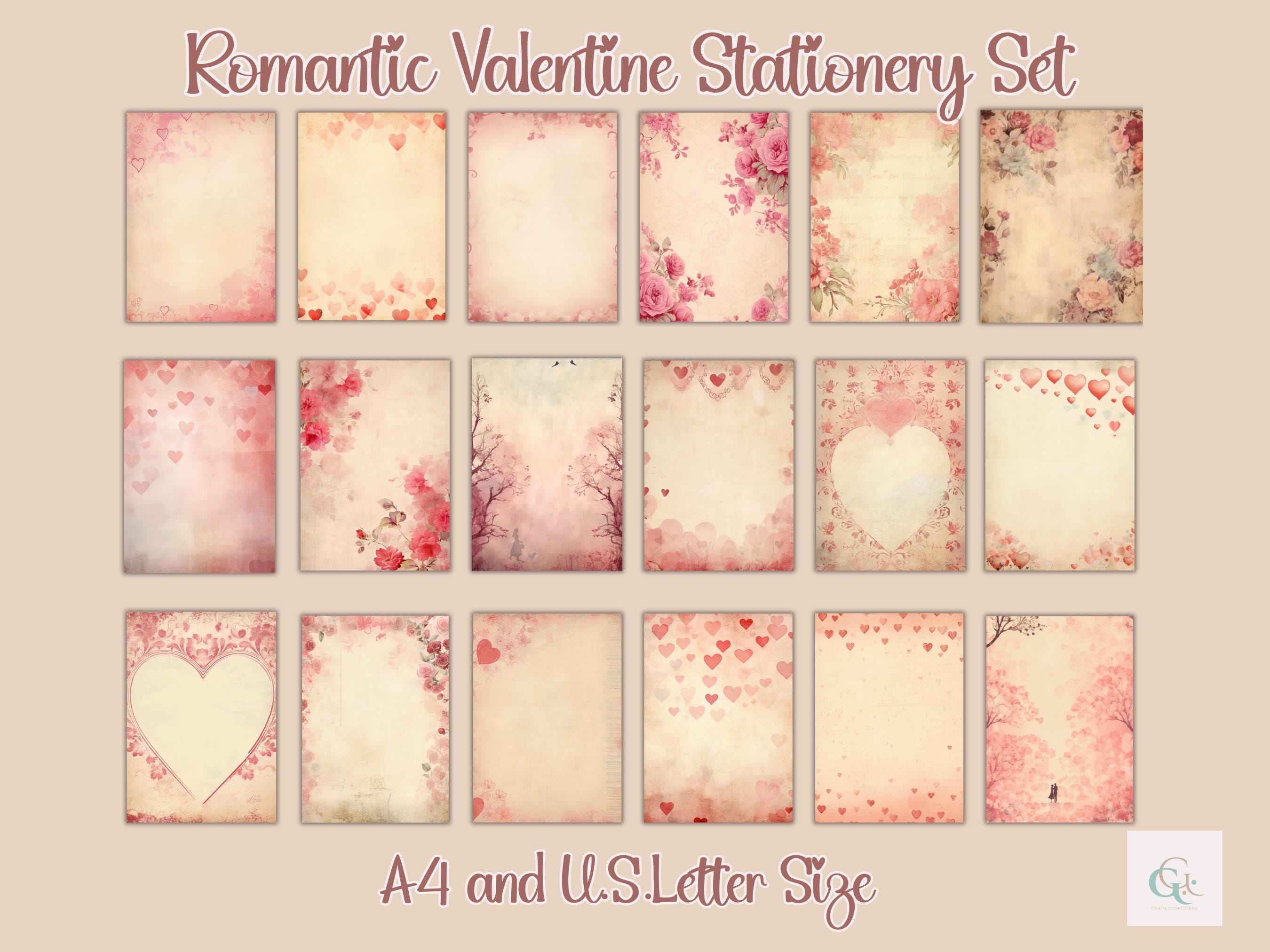 Romantic Valentine Stationery Set, Printable Journal Paper (PNG, A4/8 ...