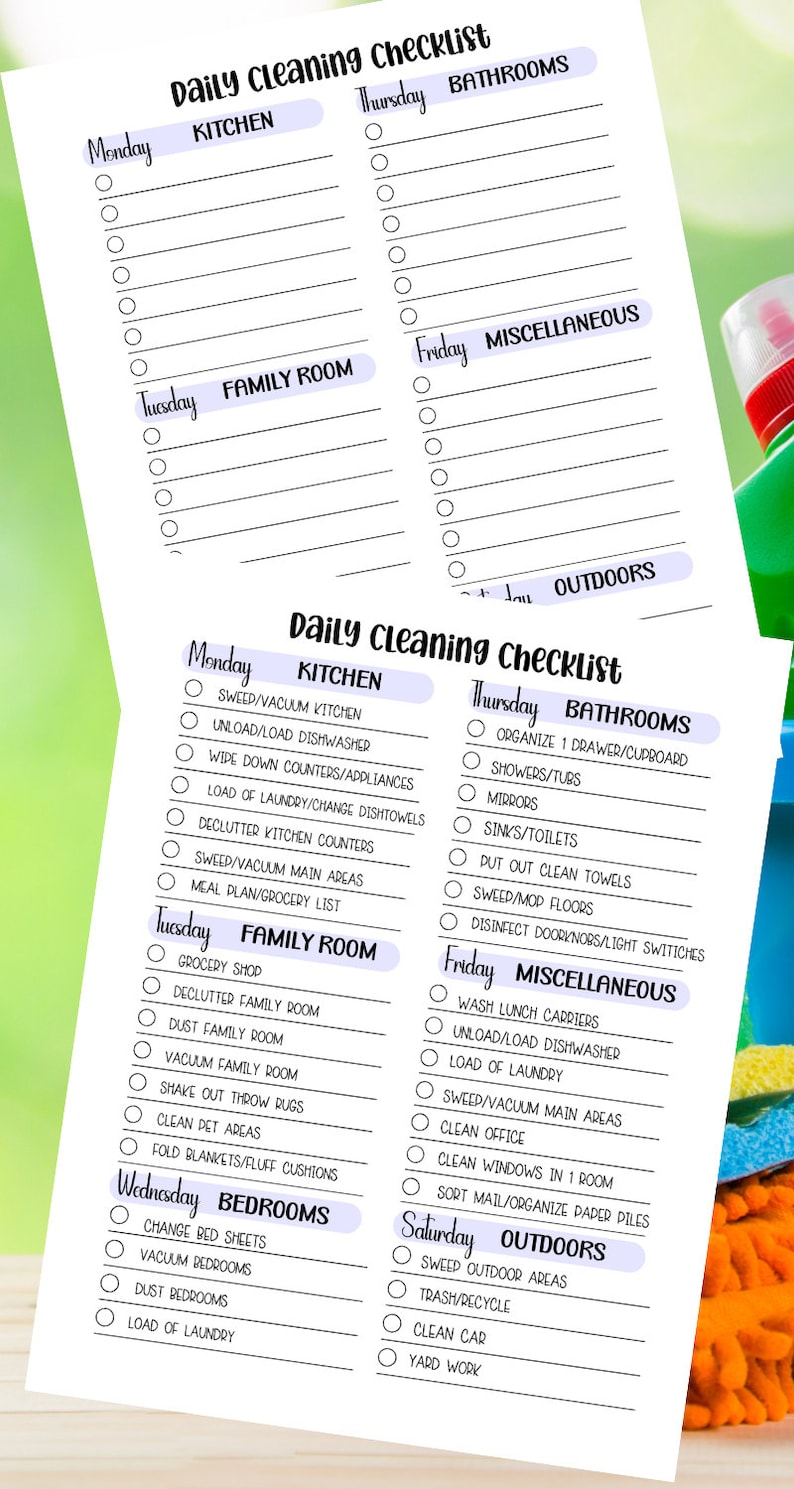 Cleaning Checklist Daily Printable Cleaning Schedule Digital Cleaning ...
