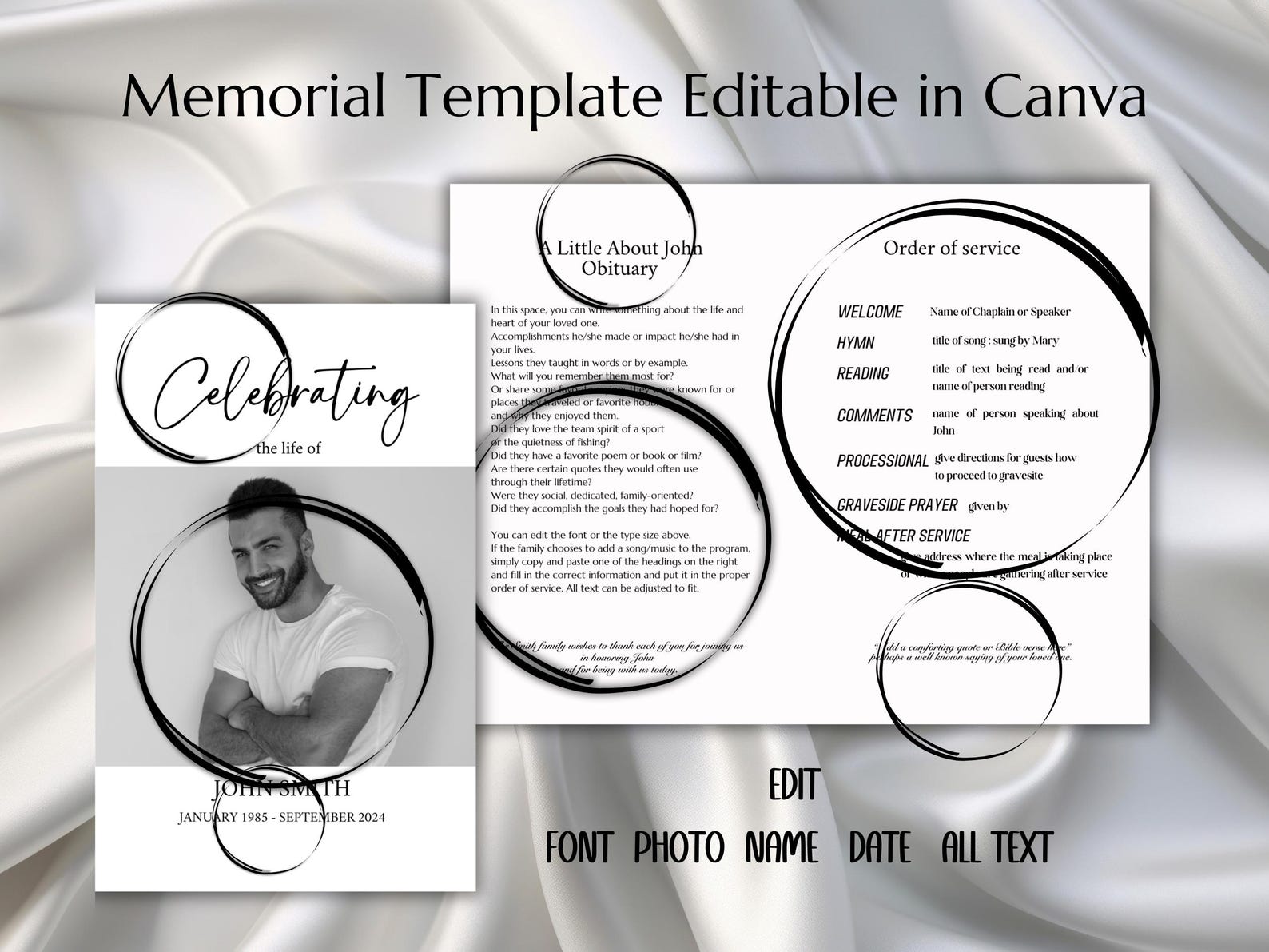 Funeral Memorial Editable in Canva Funeral Program Template Celebration ...