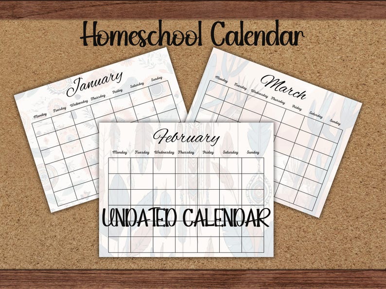 2025 Landscape Calendar Printable Boho 12 Month Blank Homeschool ...