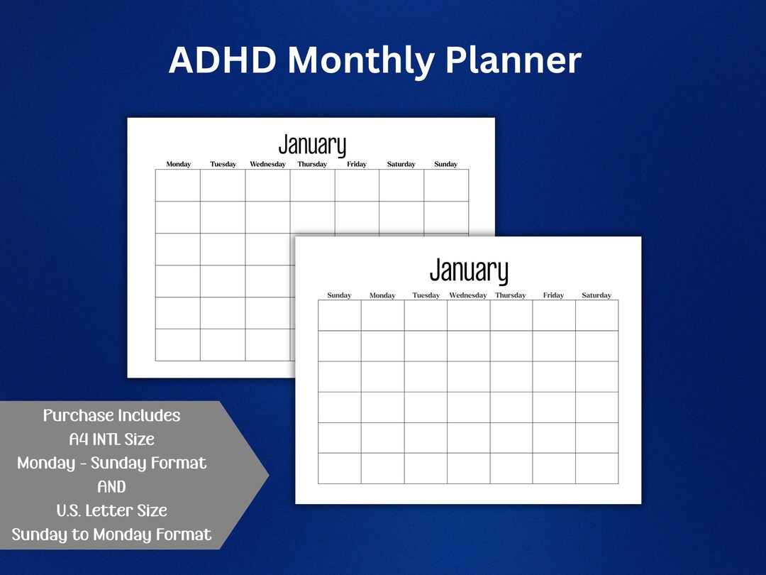 ADHD Daily Planner Monthly Calendar Printable Adhd Printables Adhd ...