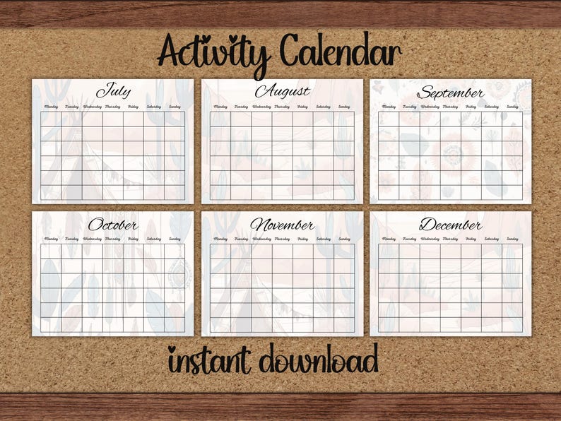 2025 Landscape Calendar Printable Boho 12 Month Blank Homeschool ...