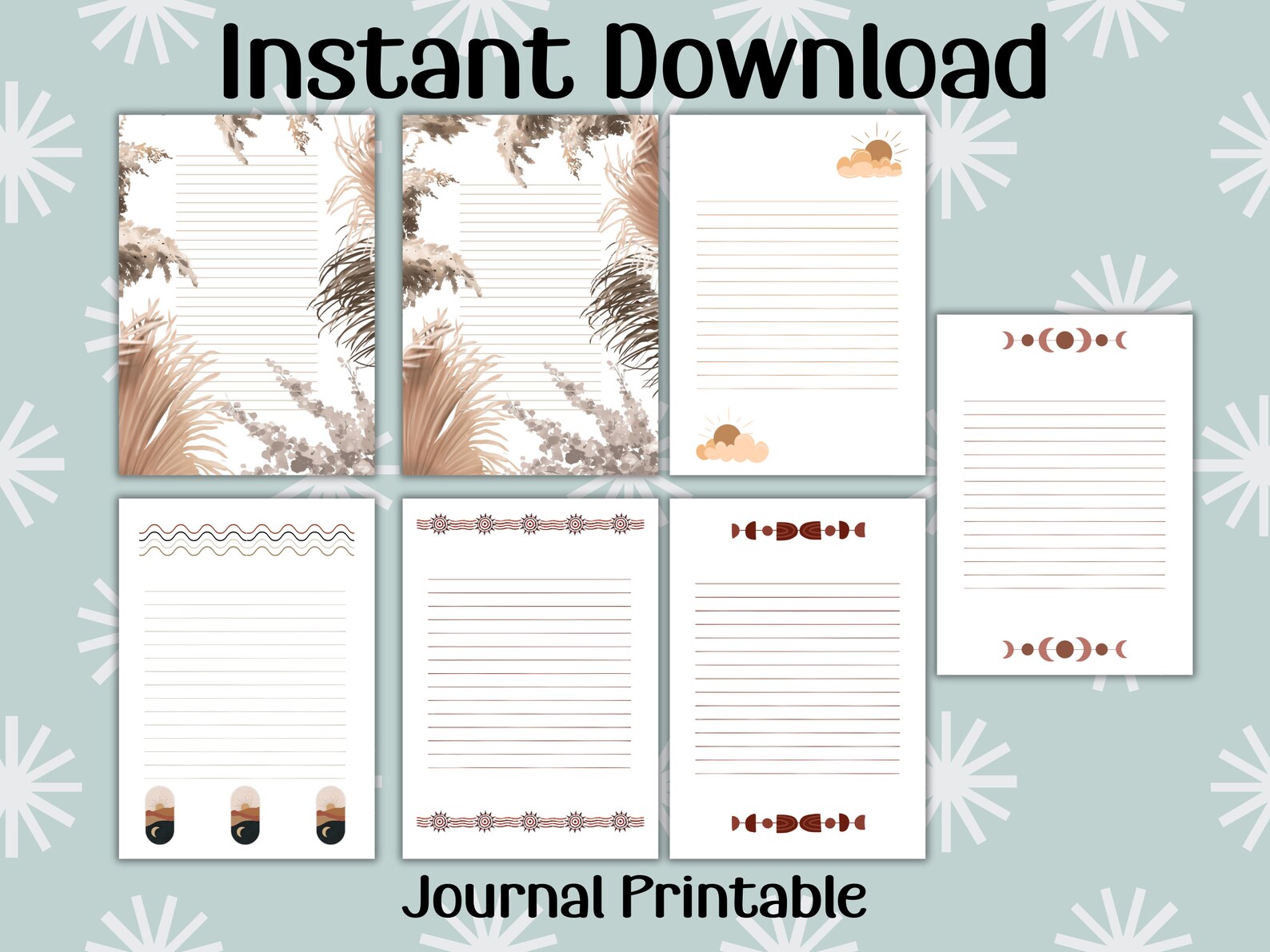 Boho Stationery Printable Paper Digital Papers Boho Letter Writing ...