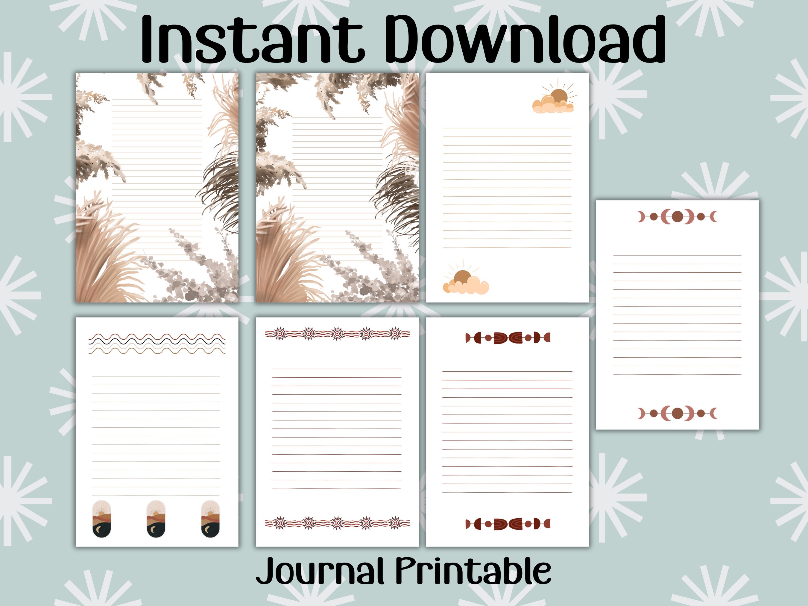 Boho Stationery Printable Paper Digital Papers Boho Letter Writing ...