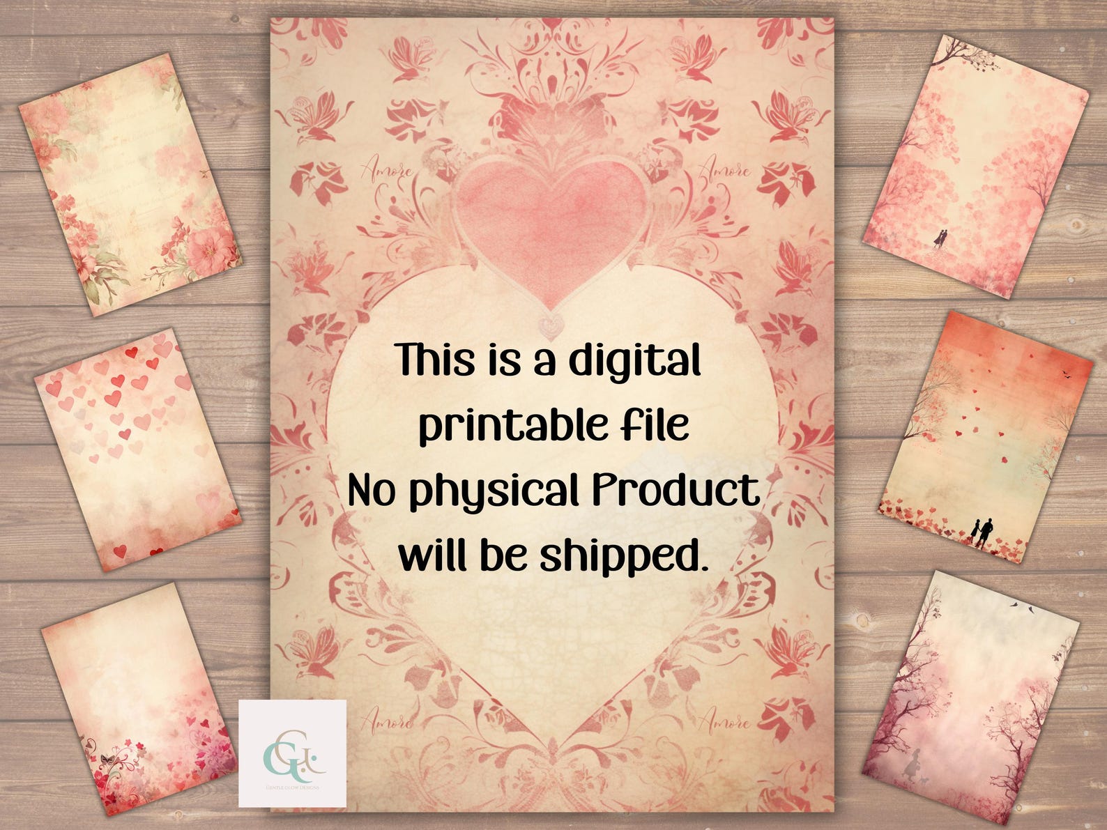 Romantic Valentine Stationery Set, Printable Journal Paper (PNG, A4/8 ...