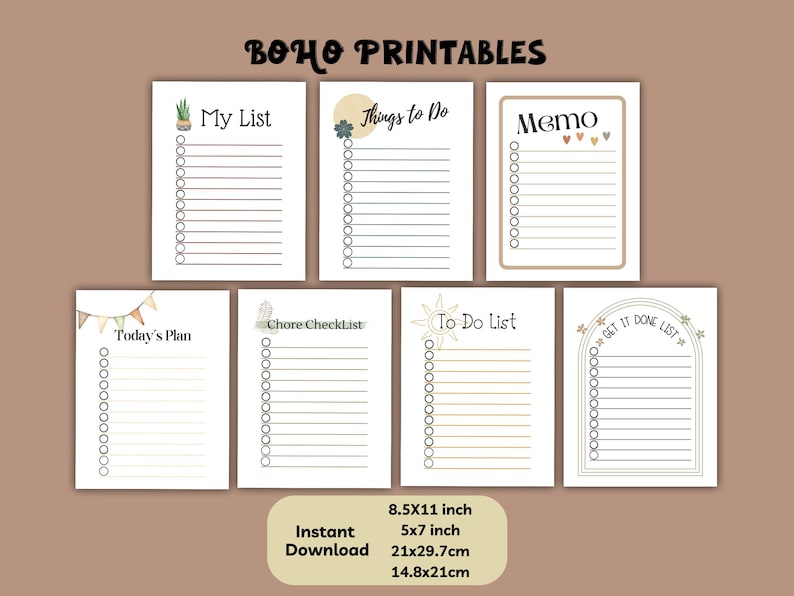 Boho Printable to Do List Bundle Boho Stationery to Do List Printable ...