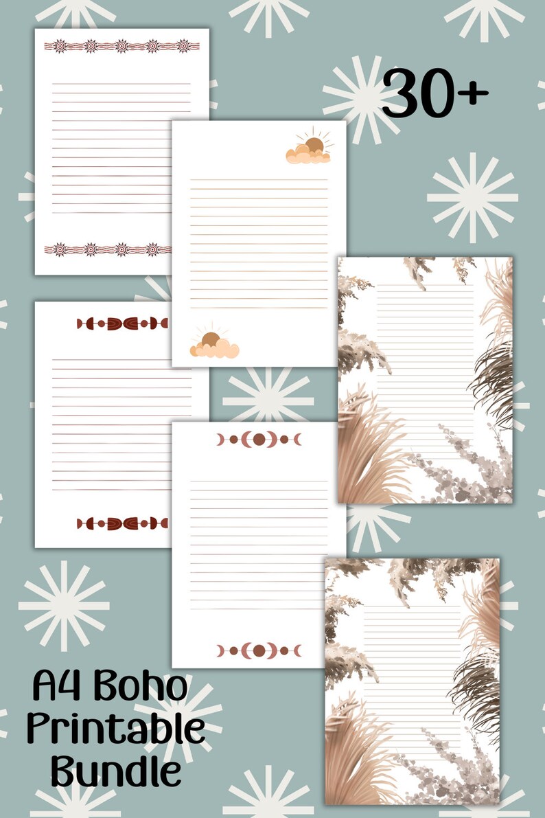 Boho Stationery Printable Paper Digital Papers Boho Letter Writing ...