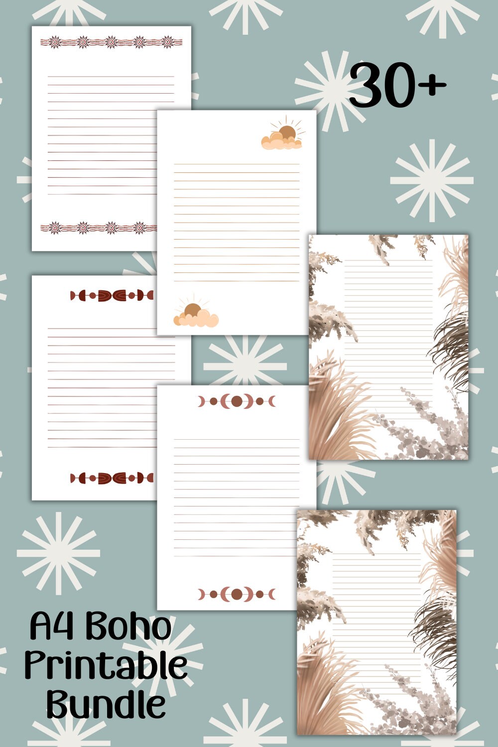 Boho Stationery Printable Paper Digital Papers Boho Letter Writing ...
