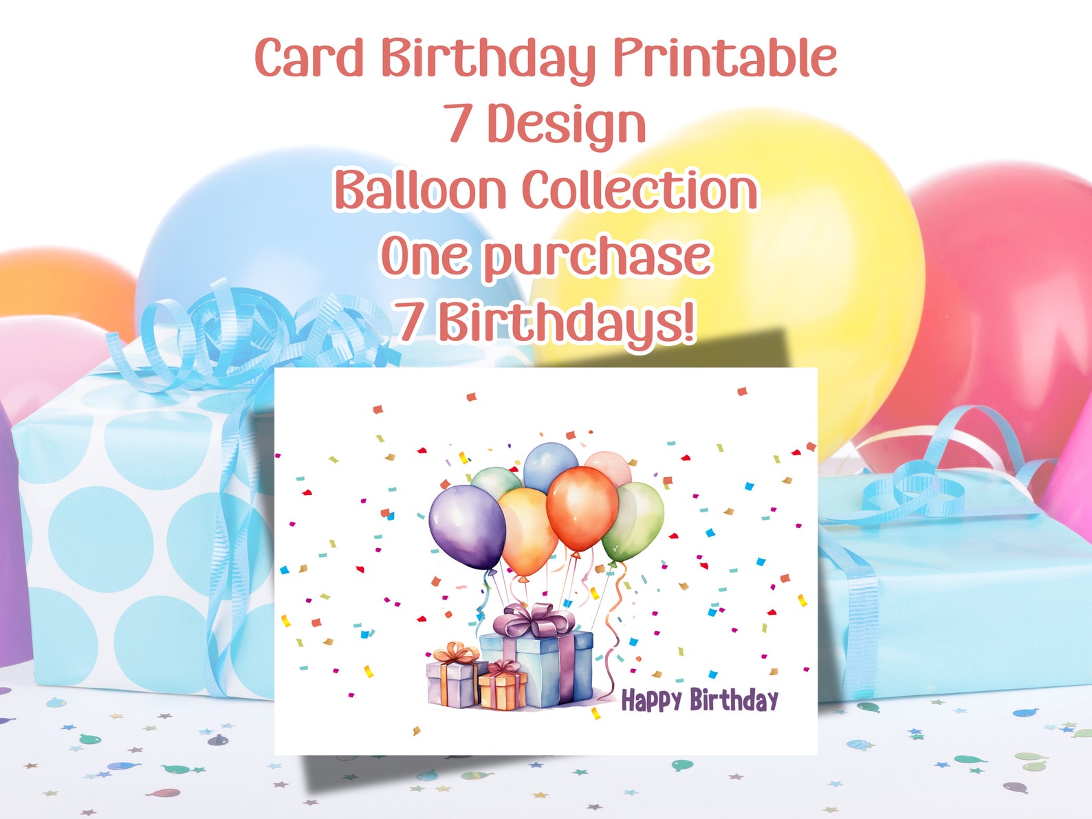 Birthday Balloons Birthday Printable Card Birthday Download Birthday ...